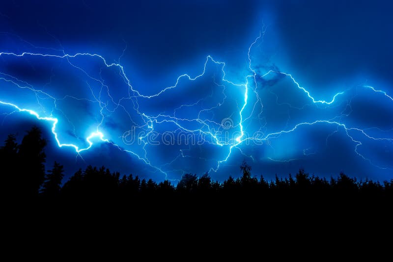 Lightning Strike on a Dark Blue Sky Stock Image - Image of black ...