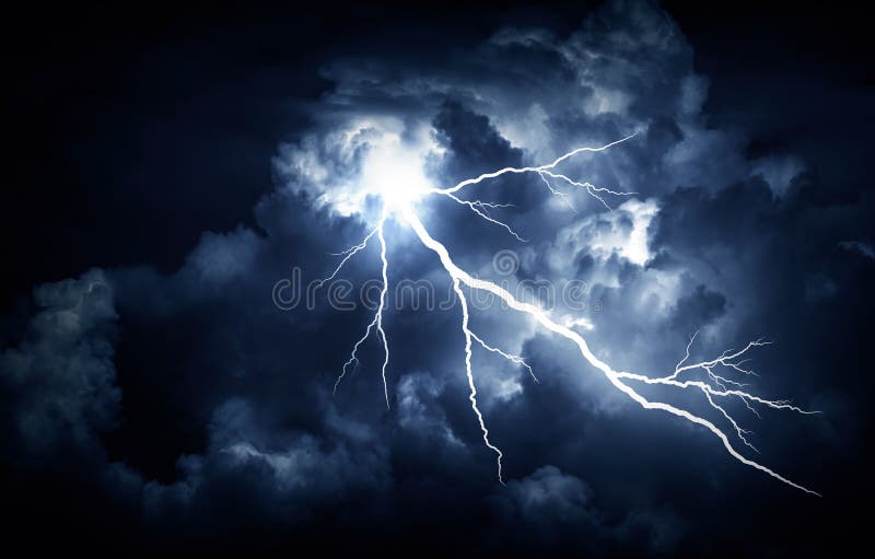 Lightning Strike on the Dark Cloudy Sky. Stock Image - Image of light ...