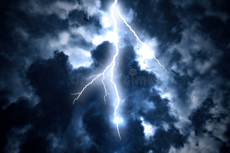 Lightning Strike on the Dark Cloudy Sky. Stock Image - Image of cloud ...