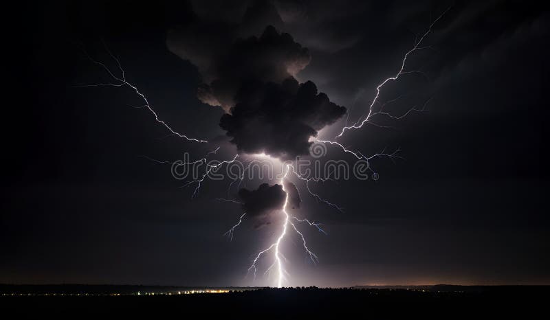 Lightning Strike on the Dark Cloudy Sky. Night Thunder-storm Stock ...