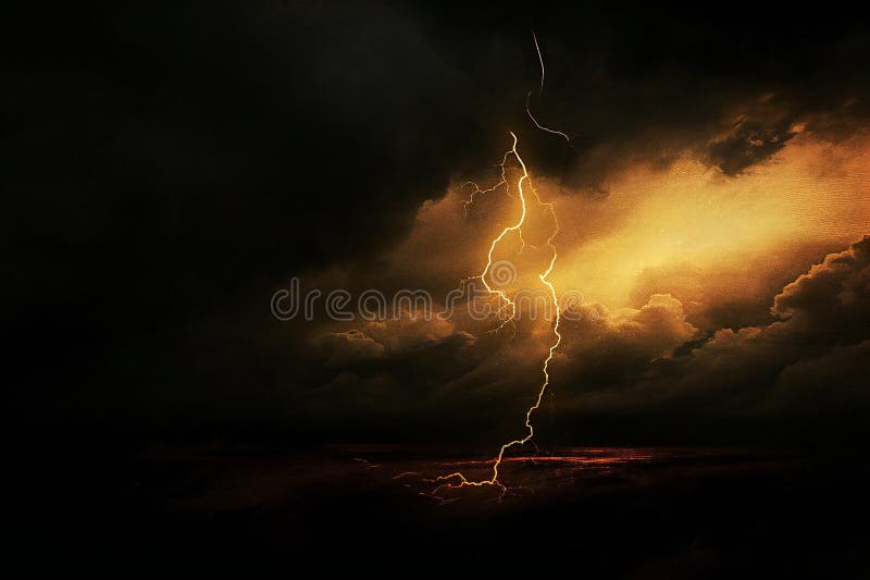 Lightning Strike in the Dark Sky Stock Illustration - Illustration of ...