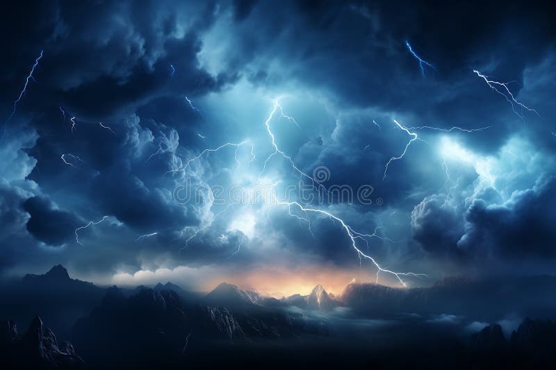 Lightning Strike in the Dark Stormy Sky, 3D Illustration Stock ...