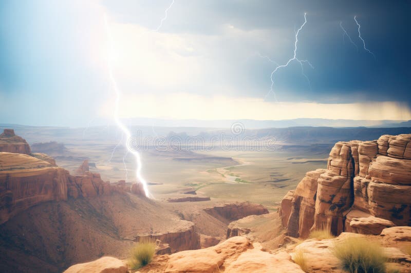 A Lightning Strike in the Distance Over a Canyon Stock Image - Image of ...
