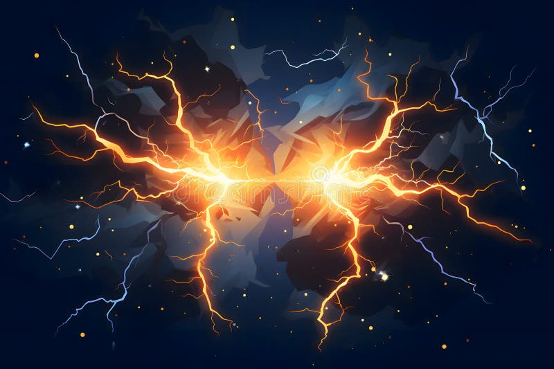 Lightning Strike Effect in the Sky. Electric Sparks in Flat Style ...