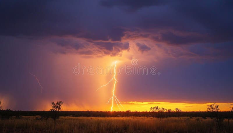 Lightning Strike Illuminating the Outback at Sunset Stock Image - Image ...