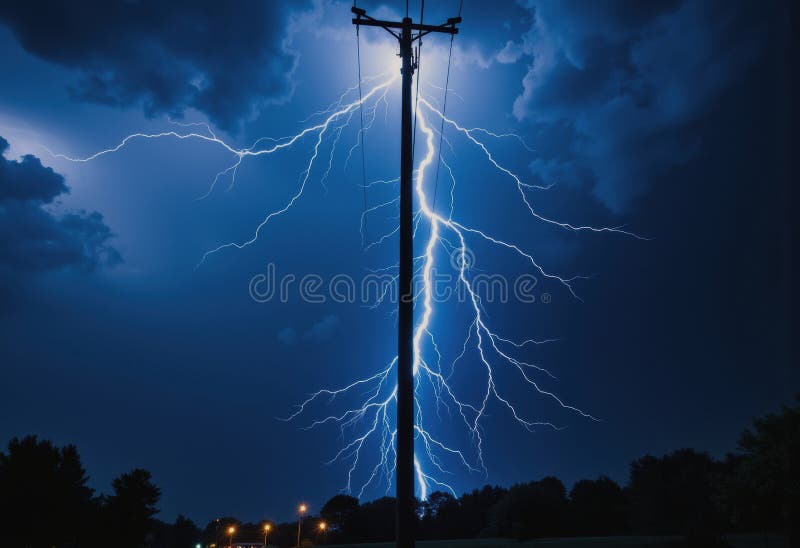 Lightning Strike Illuminating a Utility Pole during a Summer Storm ...