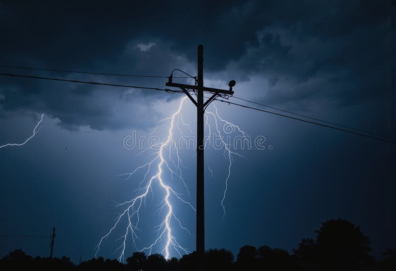 Lightning Strike Illuminating a Utility Pole during a Summer Storm ...