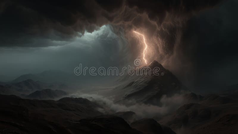 Lightning Strike on Mountain Peak at Night Stock Photo - Image of ...