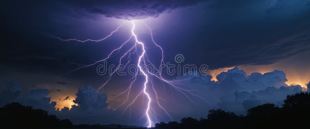 Lightning Strike at Night Powerful Electrical Storm. Stock Photo ...
