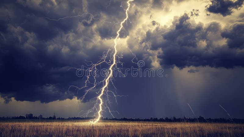Lightning Strike Over Field Stock Image - Image of stormy, thunder ...