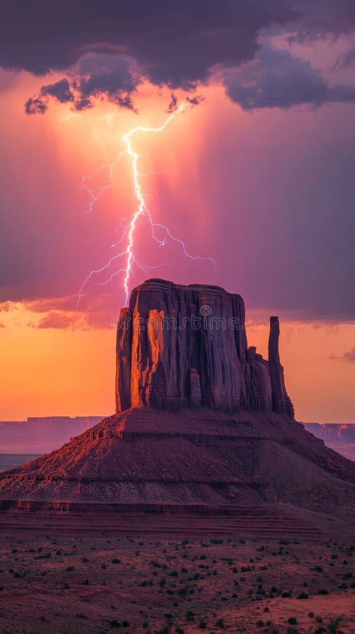 Lightning Strike Over Monument Valley Rock Formation at Sunset ...