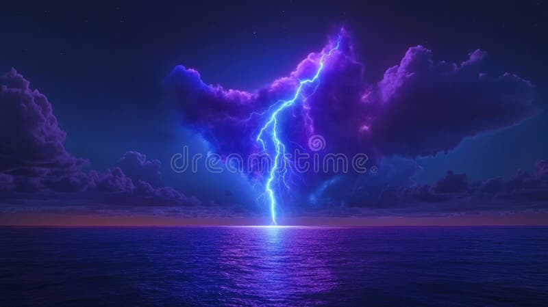 Lightning Strike, Purple Sky, Dramatic Storm. Stock Illustration ...