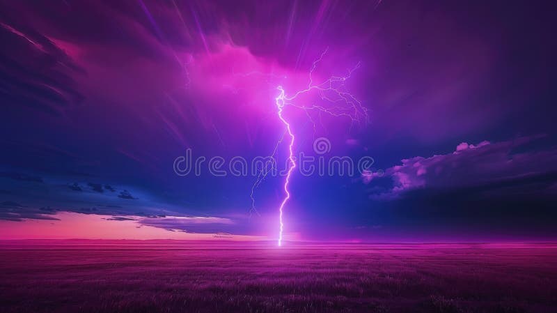 Lightning Strike, Purple Sky, Dramatic Storm. Stock Illustration ...