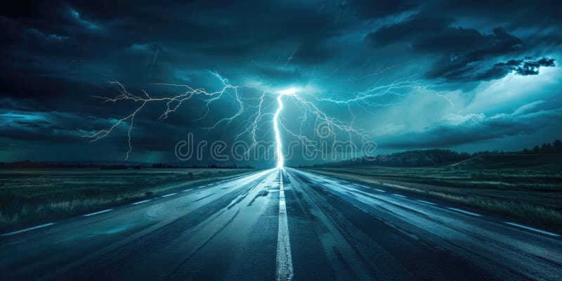 Lightning Strike on Road stock photo. Image of power - 384007192