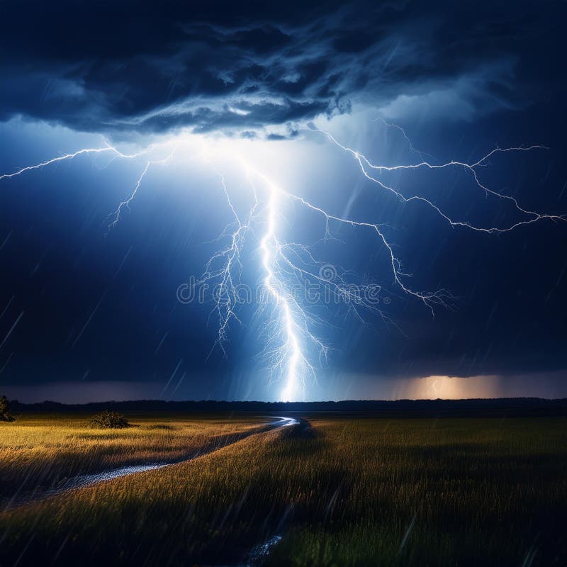 Lightning Strike in the Sky, AI Generated Stock Illustration ...