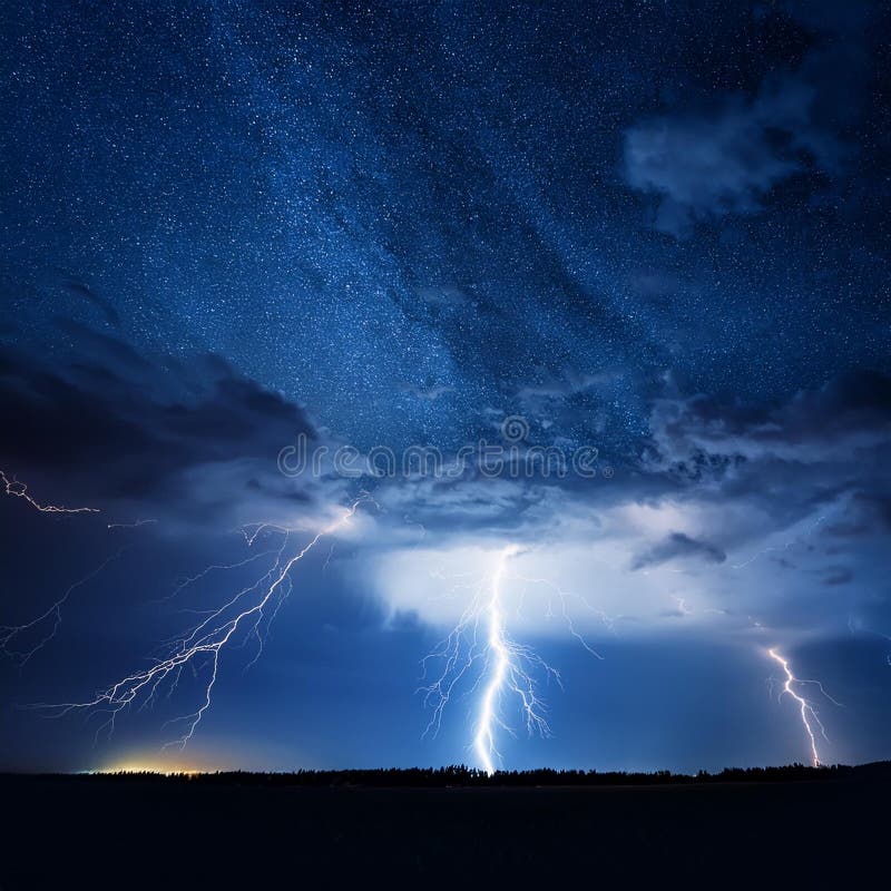 Lightning Strike in the Sky, AI Generated Stock Illustration ...