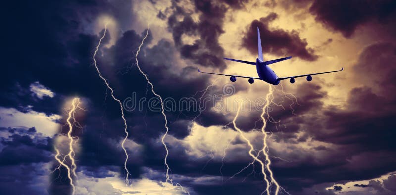 Lightning Strike in a Thunderstorm Near the Plane Stock Photo - Image ...
