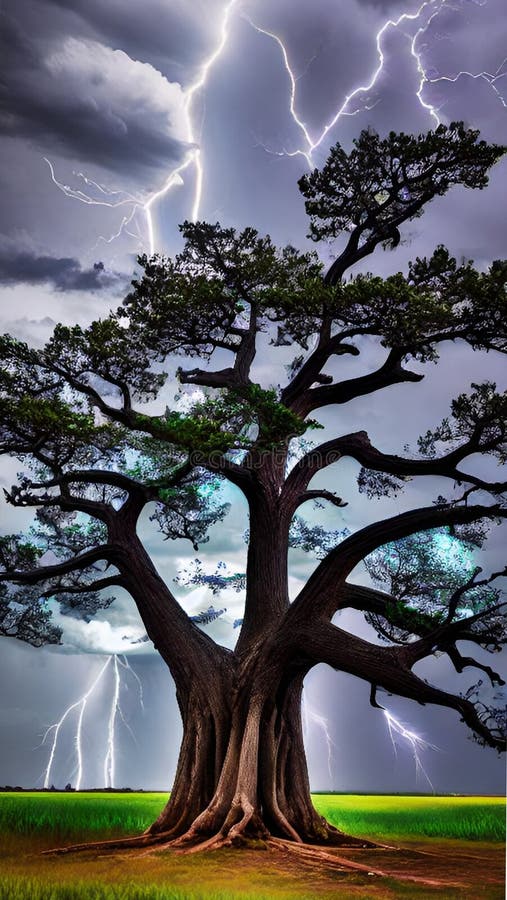 Lightning Strike Tree Illustration Artificial Intelligence Artwork ...
