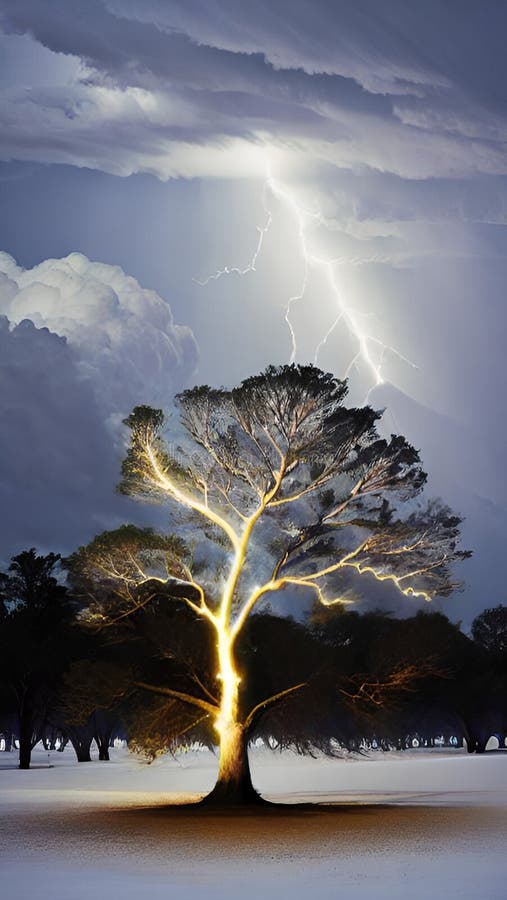Lightning Strike Tree Illustration Artificial Intelligence Artwork ...