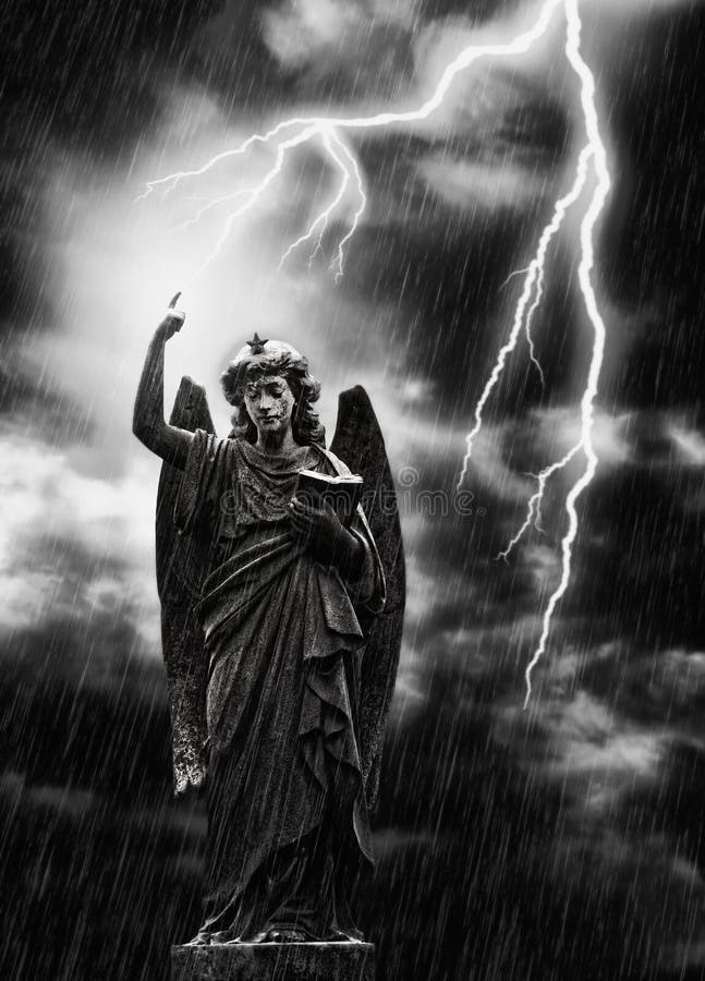 Lightning Strikes the Angel Gabriel Stock Photo - Image of stone, angel ...
