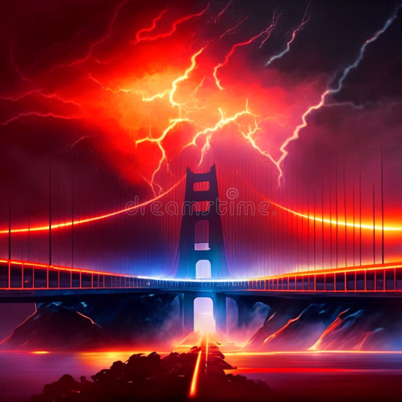 Lightning Strikes the Bridge. 3d Rendering, 3d Illustration Stock ...