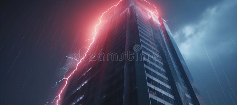 Lightning Strikes Building Skyscraper Stock Illustration - Illustration ...