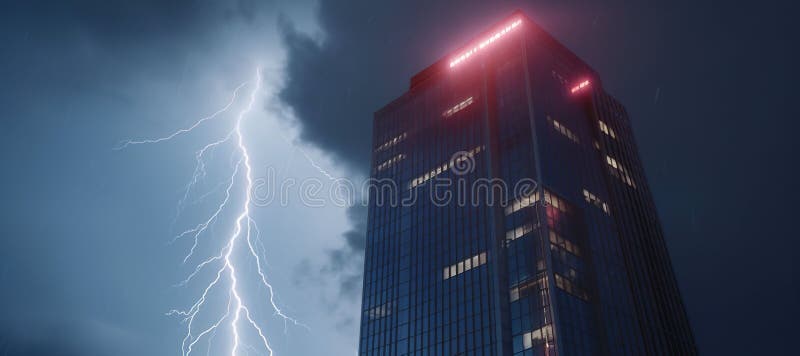 Lightning Strikes Building Skyscraper Stock Illustration - Illustration ...