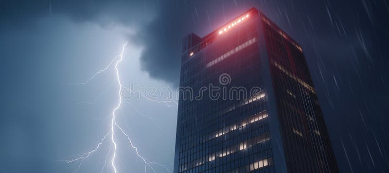 Lightning Strikes Building Skyscraper Stock Illustration - Illustration ...