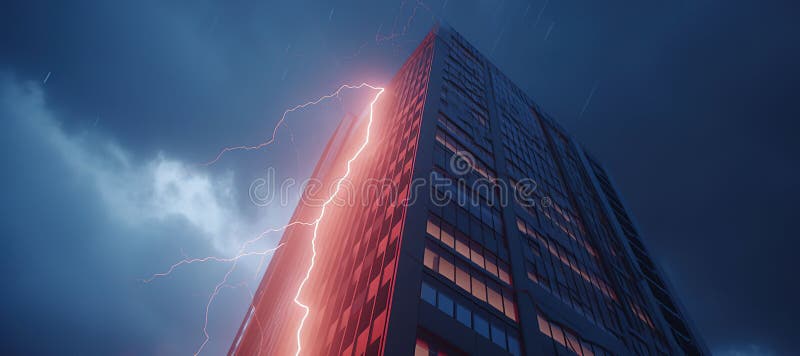 Lightning Strikes Building Skyscraper Stock Illustration - Illustration ...