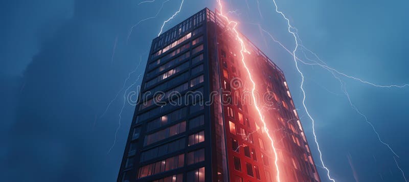 Lightning Strikes Building Skyscraper Stock Illustration - Illustration ...