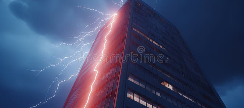 Lightning Strikes Building Skyscraper Stock Illustration - Illustration ...