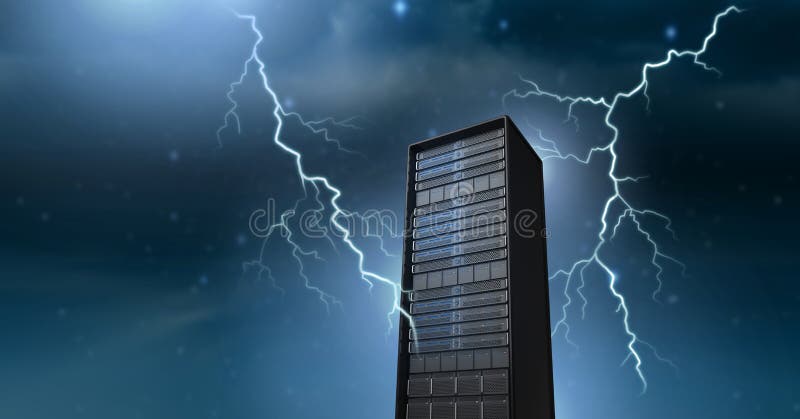 Lightning Strikes and Computer Server Stock Illustration - Illustration ...