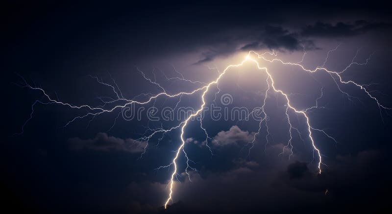 Lightning Strikes in a Dark Sky Stock Illustration - Illustration of ...