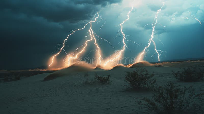Lightning Strikes Desert Dunes Stock Photo - Image of landscape, sand ...