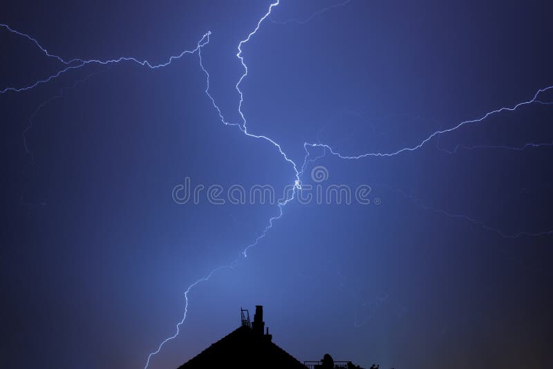 Lightning strikes down stock image. Image of blue, shock - 47698185