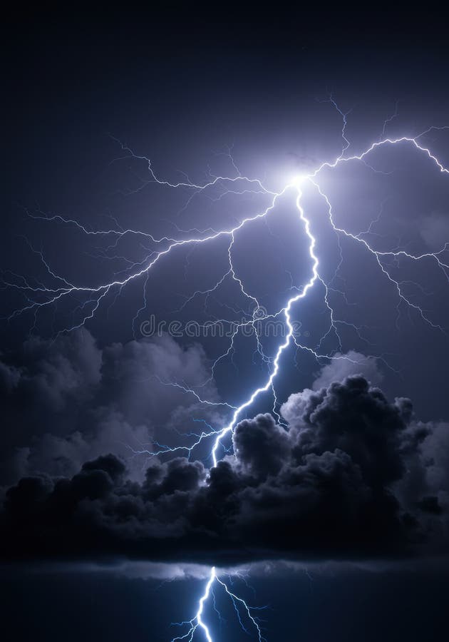 Lightning Strikes the Earth As Dark Clouds Fill the Night Sky during ...