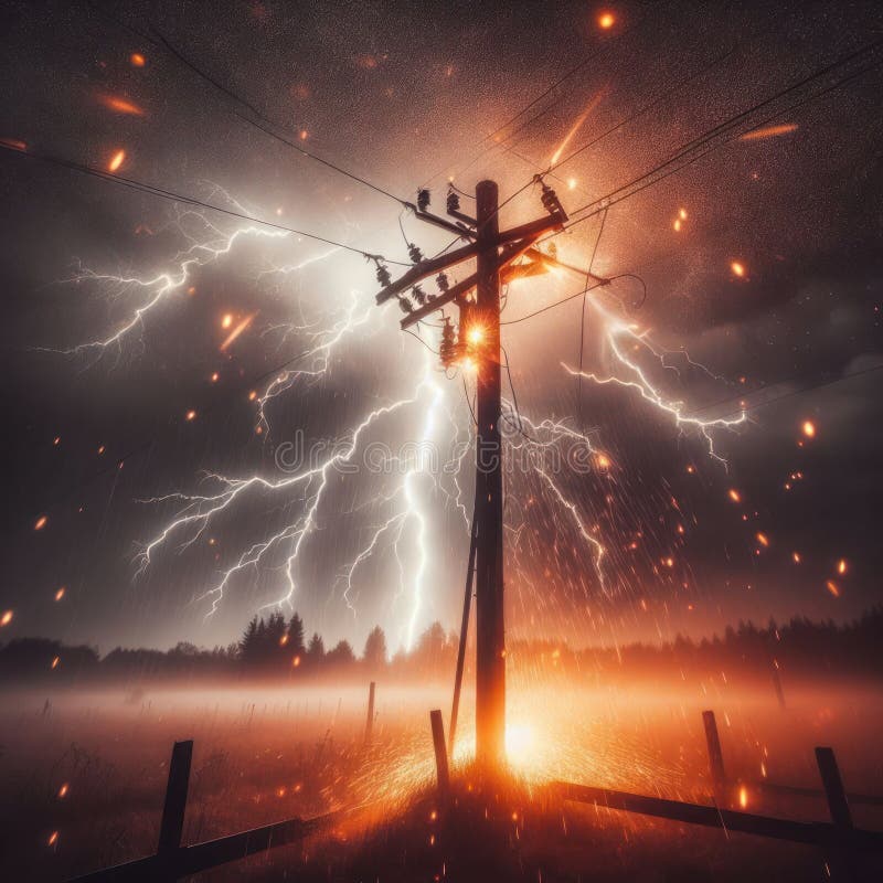 Lightning Strikes an Electric Pole. Stock Photo - Image of light ...