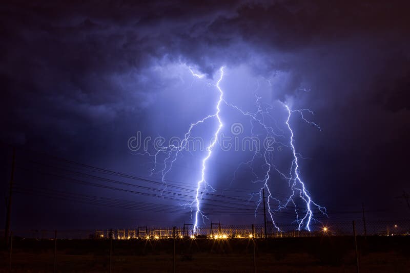 Lightning Strikes an Electrical Substation Stock Image - Image of ...