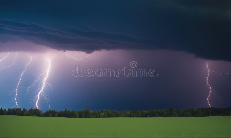 Lightning Strikes a Field during a Summer Thunderstorm Stock Photo ...
