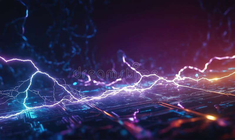 Lightning Strikes a Futuristic Circuit Board Stock Illustration ...
