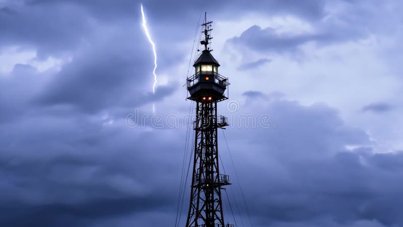 Lightning Strikes Illuminating Communication Tower at Night Stock Video ...