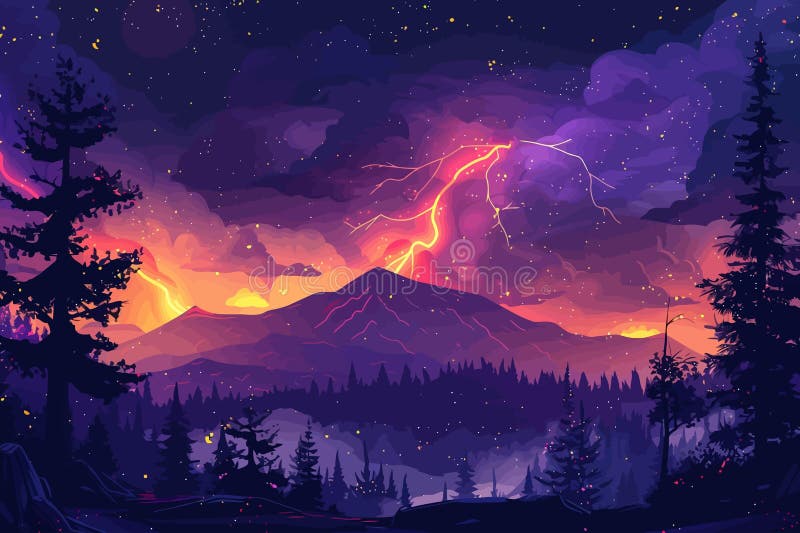 Lightning Strikes Illuminating the Night Sky Isolated Illustration ...