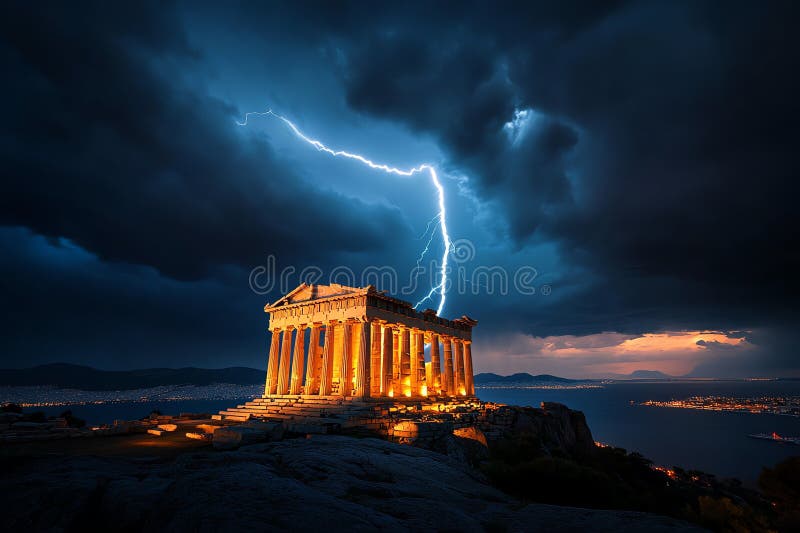 Lightning Strikes Over the Ancient Parthenon Temple in Athens, Greece ...