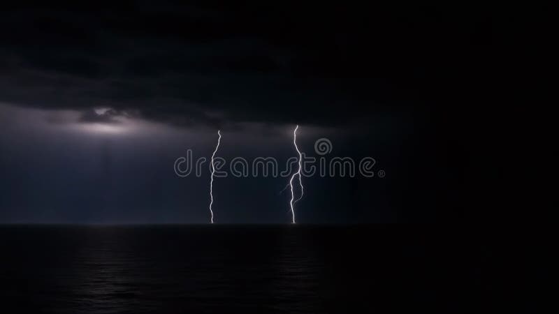 Lightning Strikes Over the Ocean during a Dark Stormy Night Stock ...