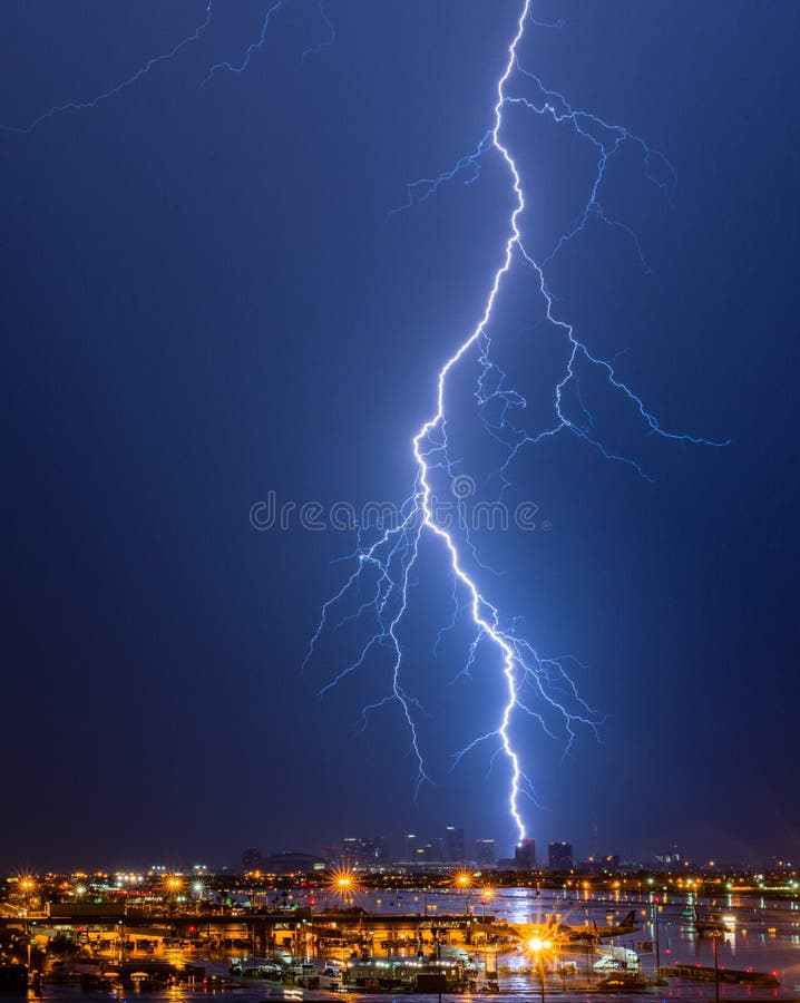 Lightning Strikes the Phoenix, Arizona Skyline Stock Image - Image of ...