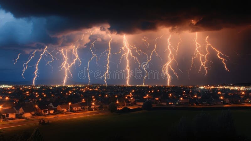 Lightning Strikes from a Powerful Supercell Storm Over a Field Stock ...