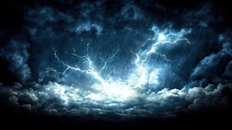 Lightning Strikes from a Powerful Supercell Storm Over a Field Stock ...