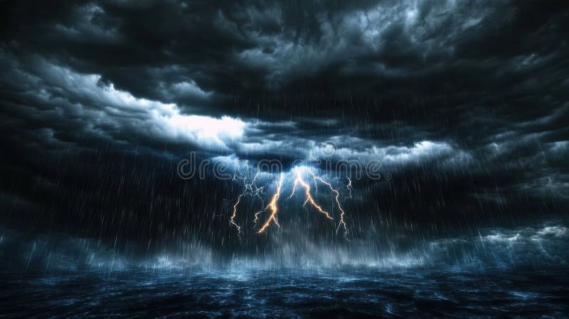 Lightning Strikes from a Powerful Supercell Storm Over a Field Stock ...