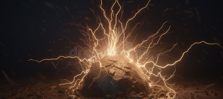 Lightning Strikes the Rock Background, Flash Stock Illustration ...