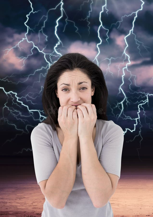 Woman Scared By Lightning Kid Girl Fear Of Thunder Lightning